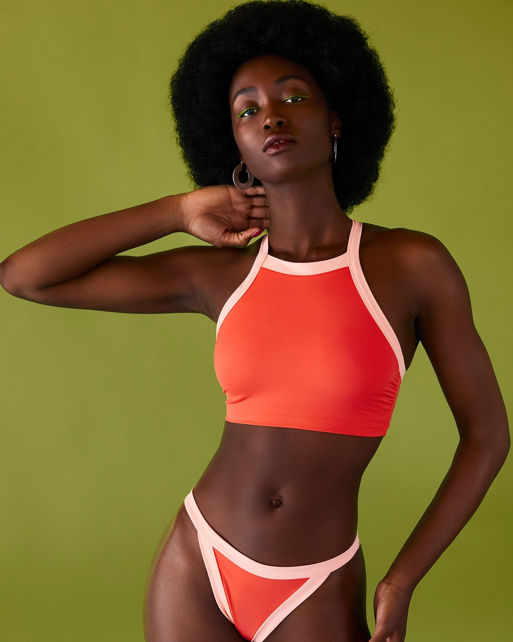 Seatonic Vita Contrast High Neck Bikini Top Pink Orange Shade