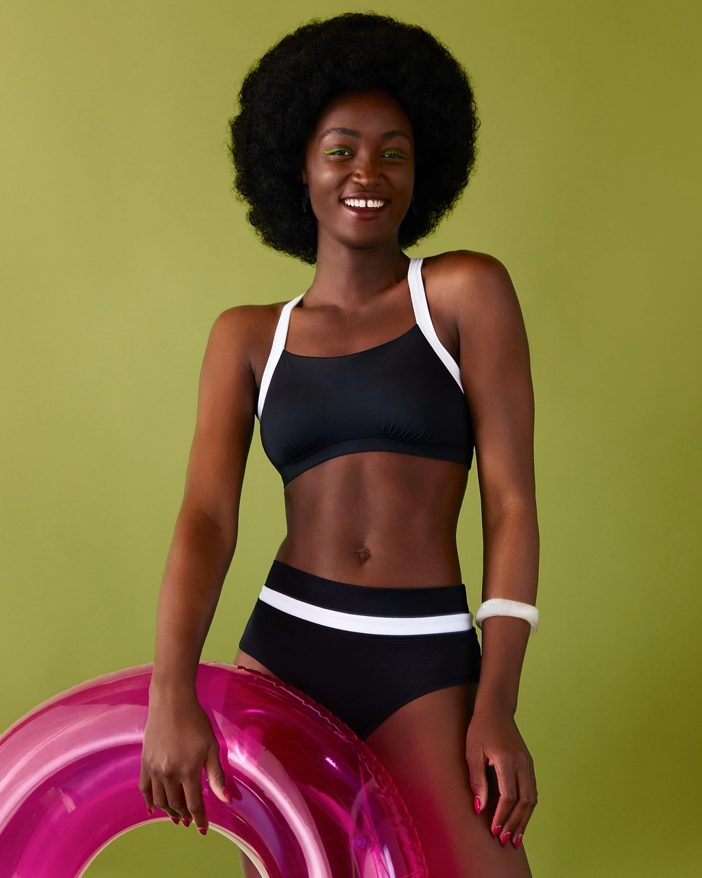 Seatonic Vita Contrast Racerback Bralette Bikini Top Black Bikini