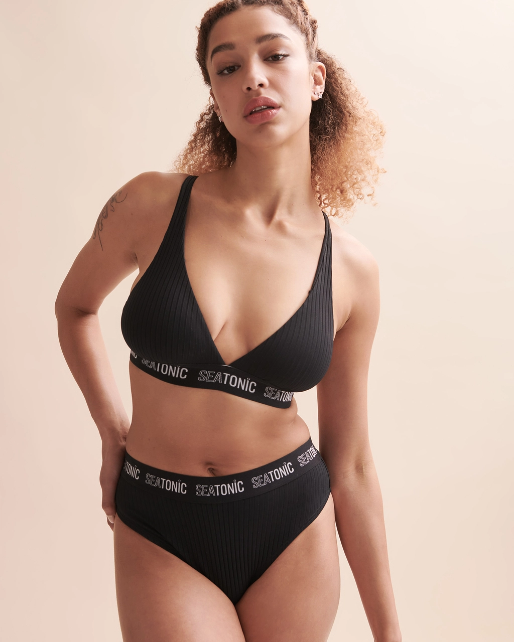Seatonic Rib Triangle Bikini Top Black Bikini Village