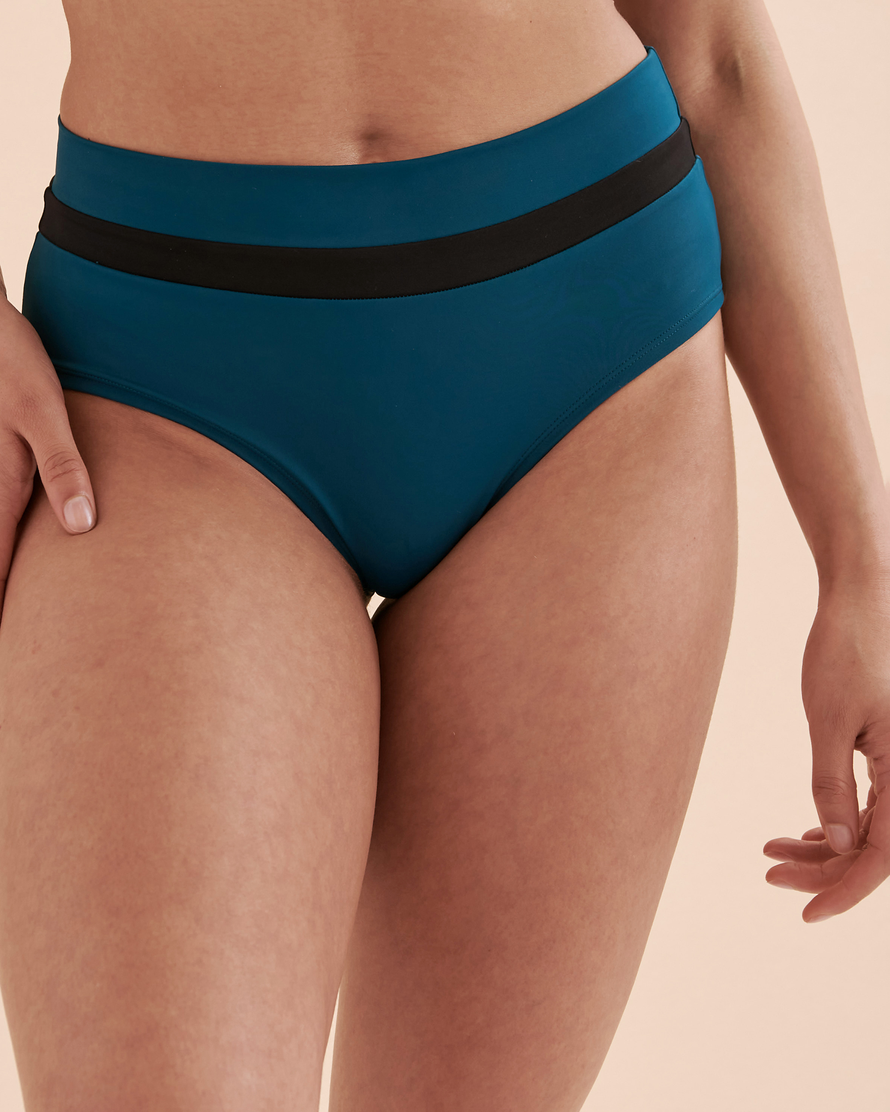 Seatonic Vita Contrast High Waist Bikini Bottom Dark Green Bikini