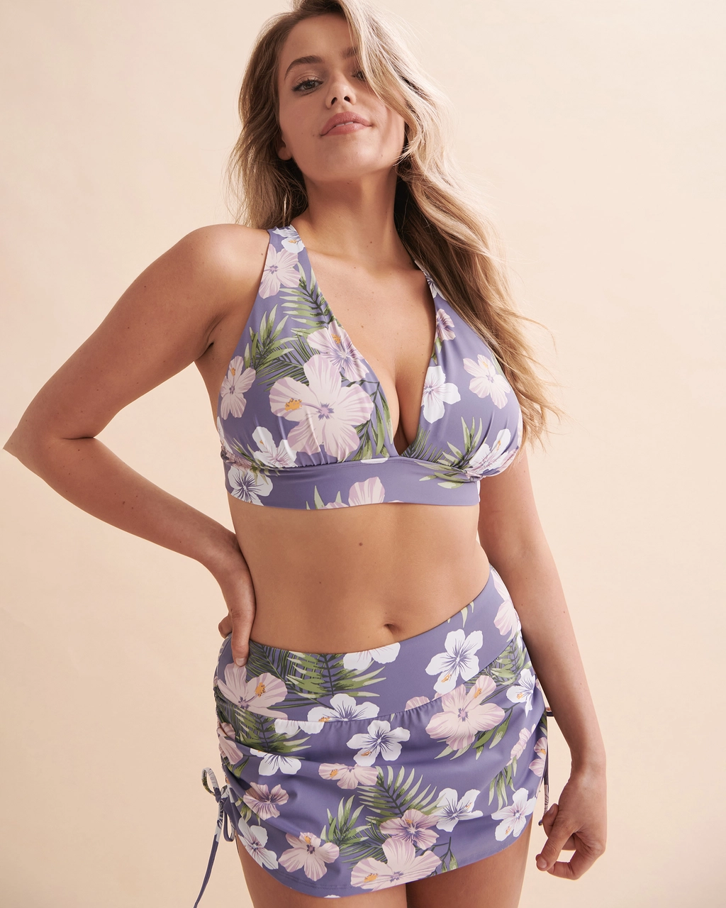 Eau De Sea Grey Floral High Waist Skirt Bikini Bottom Grey Floral Bikini Village